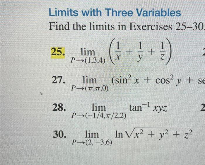 Solved Limits with Three Variables Find the limits in | Chegg.com