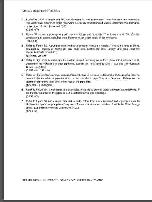 Solved 1 ﻿A pipeline \( 1500 . \mathrm{m} \) ﻿length and 750 | Chegg.com