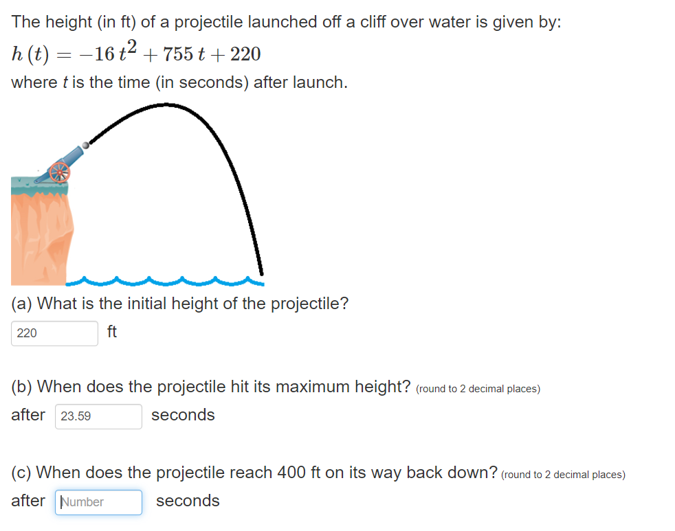 Solved The height (in ft) ﻿of a projectile launched off a | Chegg.com