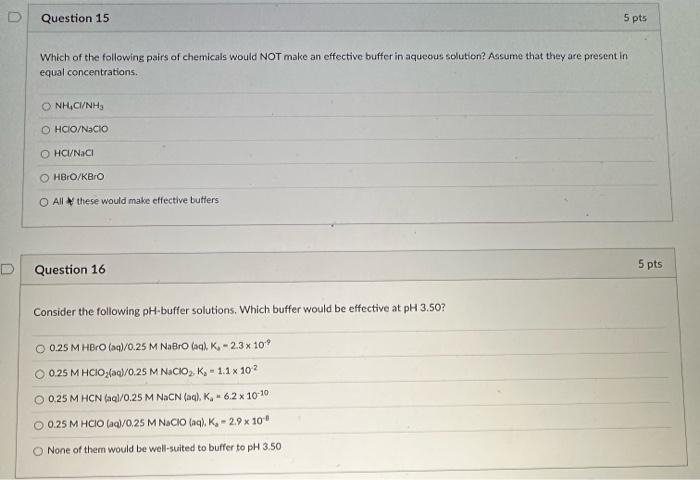Solved Which of the following pairs of chemicals would NOT | Chegg.com