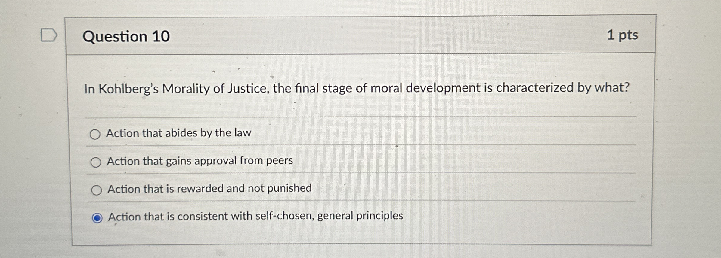 Solved Question 101 ﻿ptsIn Kohlberg's Morality of Justice, | Chegg.com