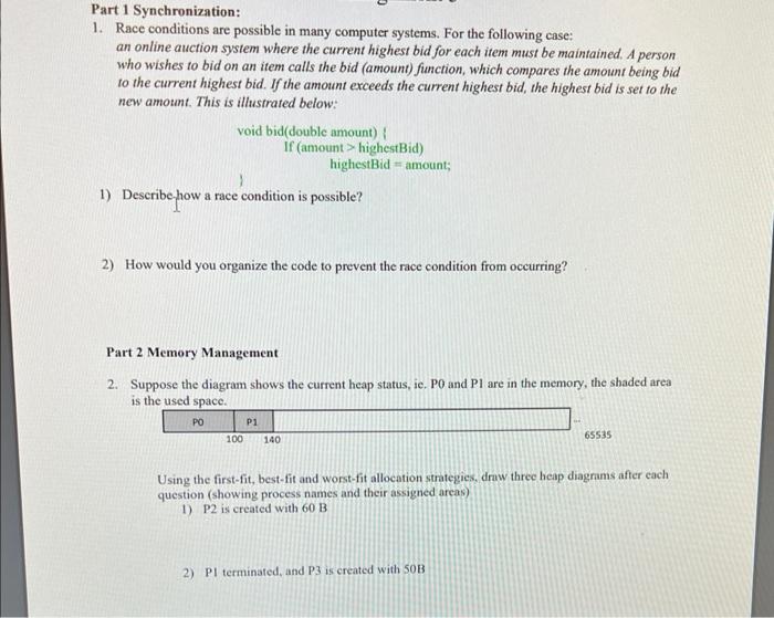 Solved Part 1 Synchronization: 1. Race conditions are | Chegg.com