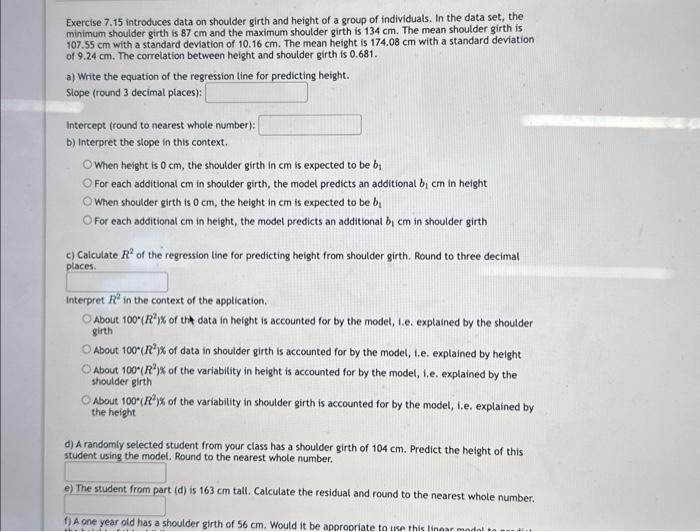 Solved Exercise 7.15 introduces data on shoulder girth and | Chegg.com