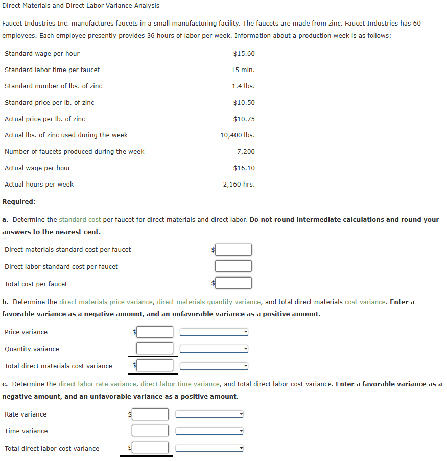 Solved Direct Materials and Direct Labor Variance | Chegg.com