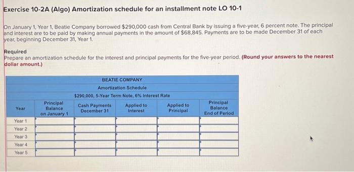 Solved Exercise 10-2A (Algo) Amortization schedule for an | Chegg.com