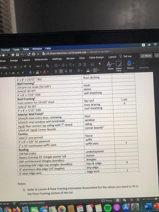 Format Tools Table Window Help nuo. L15. Shed | Chegg.com