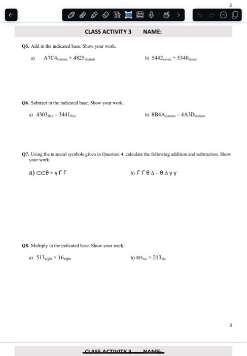 Solved Q5. Add in the indicated base. Show your work. a) | Chegg.com