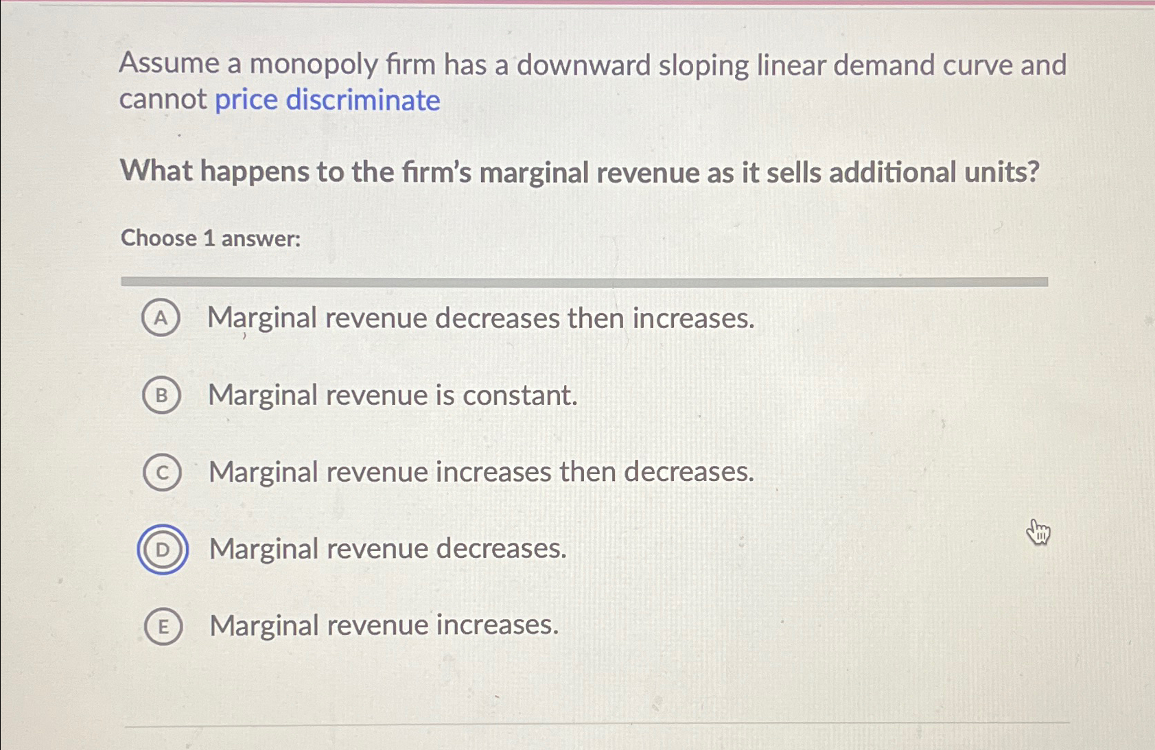Solved Assume a monopoly firm has a downward sloping linear | Chegg.com