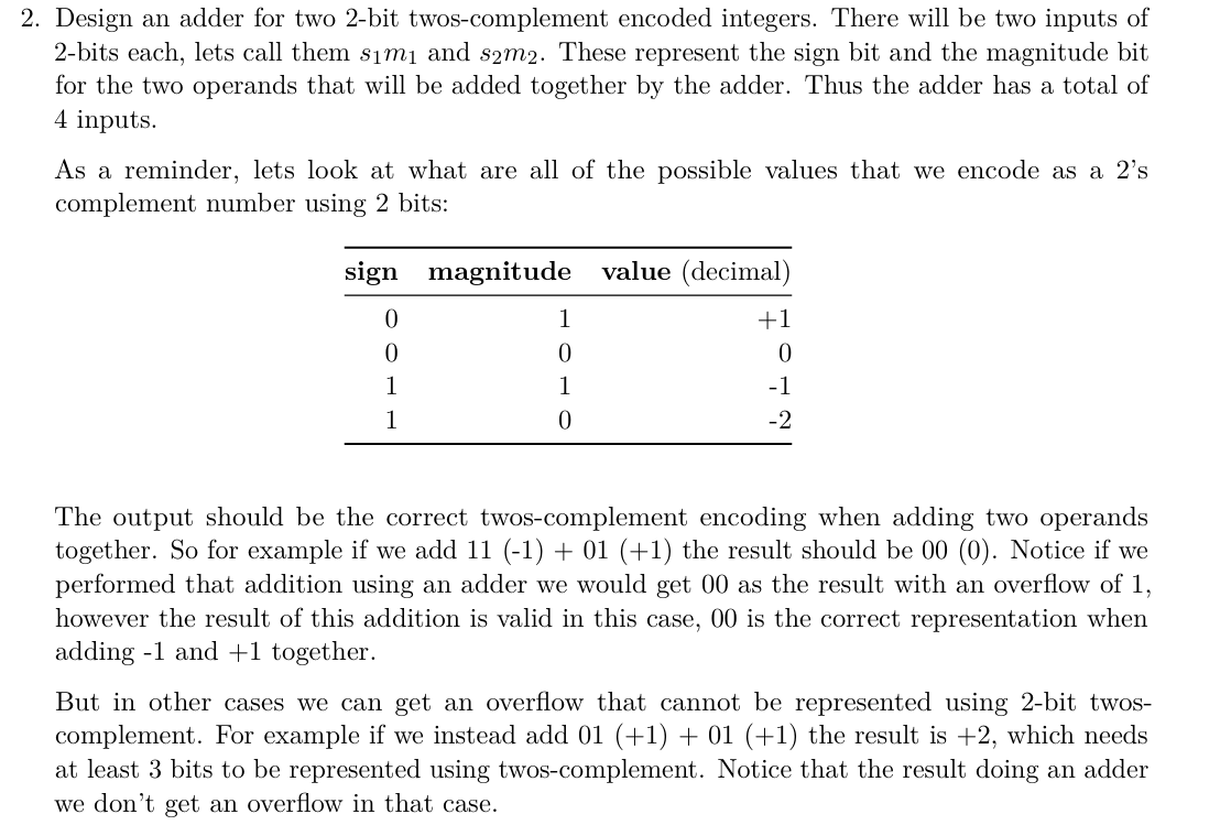 2. ﻿Design an adder for two 2-bit twos-complement | Chegg.com