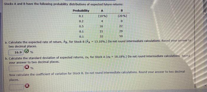 Stocks A and B have the following probability | Chegg.com