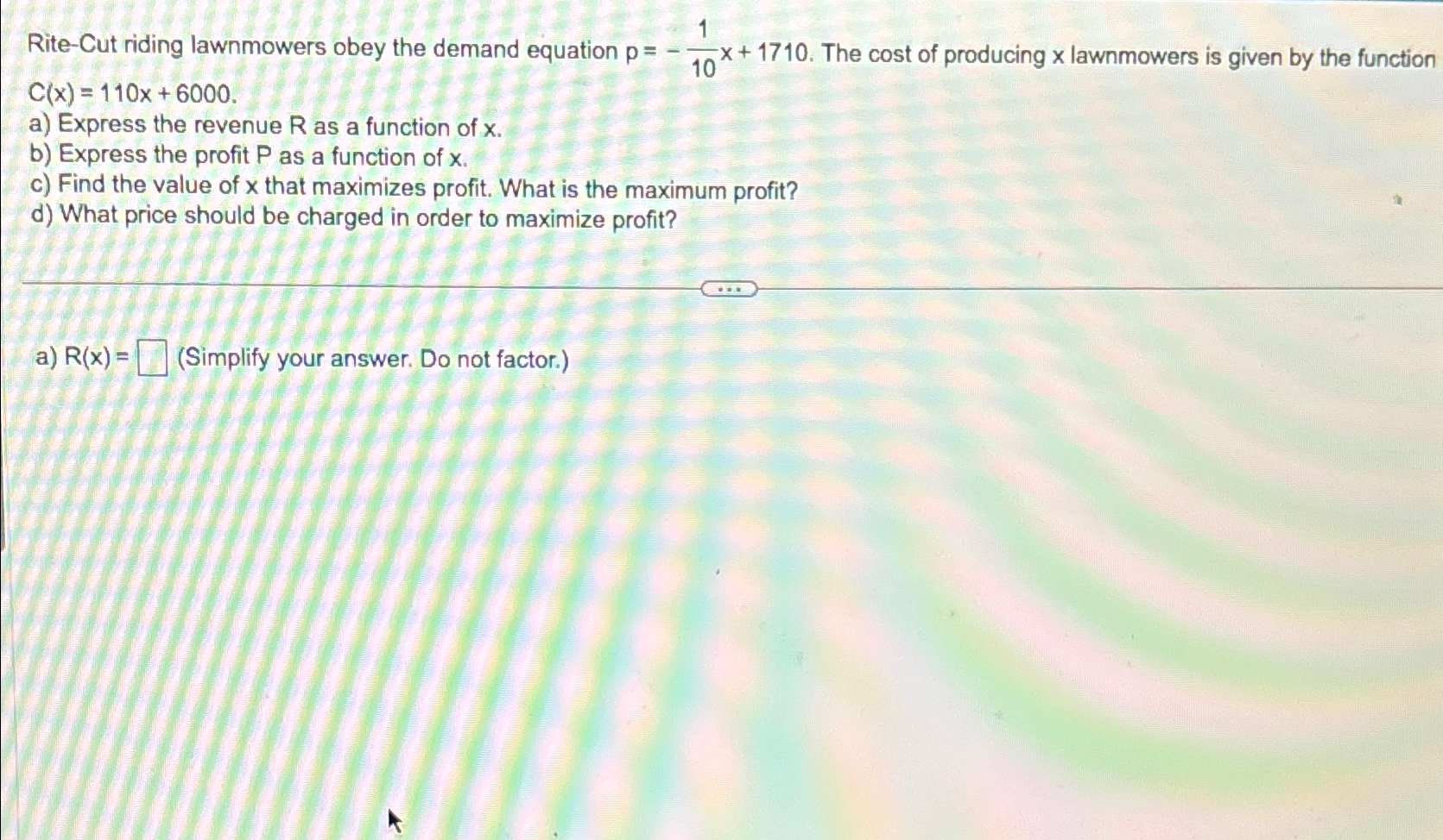 Solved Rite-Cut riding lawnmowers obey the demand equation | Chegg.com