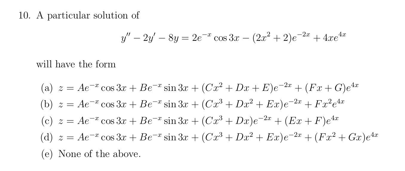 Solved A particular solution | Chegg.com
