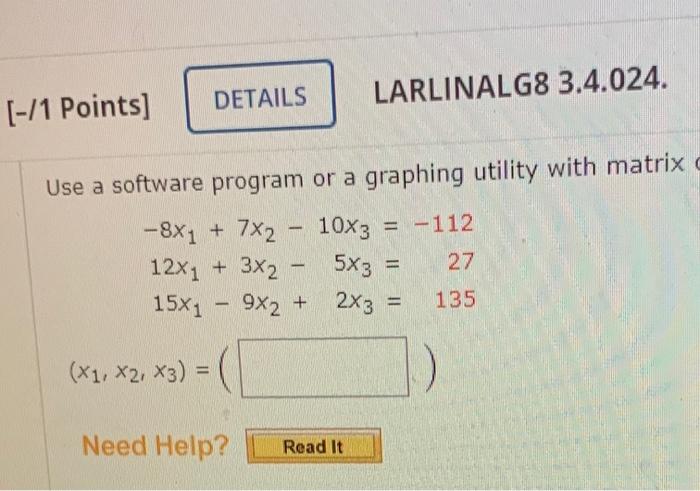 Solved DETAILS LARLINALG8 3.4.024. [-/1 Points] -8X1 Use a | Chegg.com
