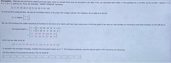 Solved Encryption problem set with matrices ?an answer and | Chegg.com