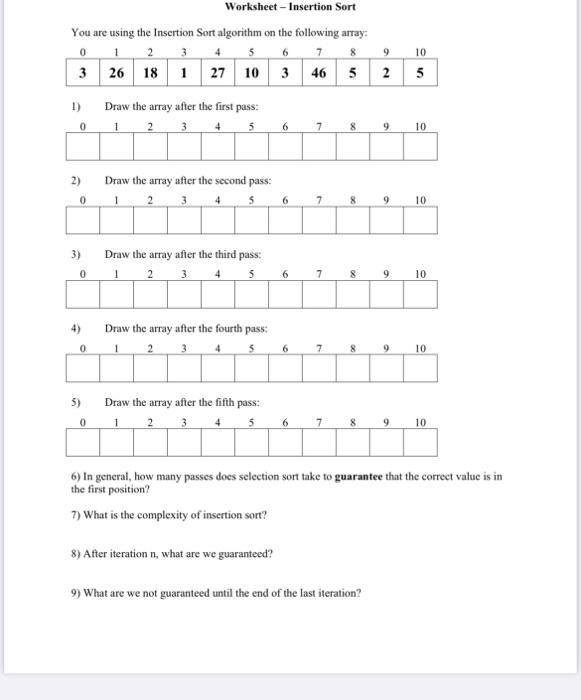 Solved You are using the Insertion Sort algorithm on the | Chegg.com