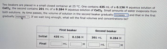Solved Two beakers are placed in a small closed container at | Chegg.com