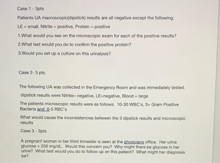 Solved Case 1 - 3pts Patients UA macroscopic(dipstick) | Chegg.com