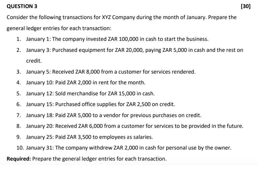 Solved Consider the following transactions for XYZ Company | Chegg.com