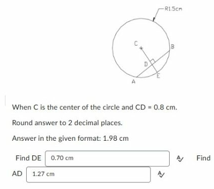 Solved When C is the center of the circle and CD=0.8cm.Round | Chegg.com
