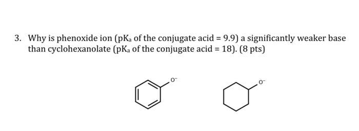 Solved 3. Why is phenoxide ion (pK, of the conjugate acid = | Chegg.com