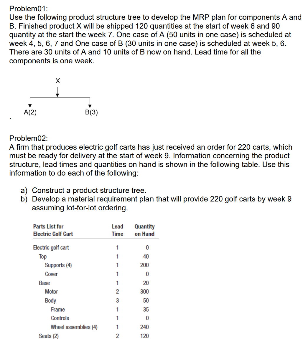 Solved Please solve the following problems.Problem01:Use the | Chegg.com