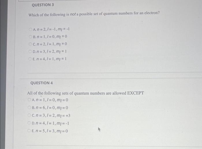 Solved Which of the following is not a possible set of | Chegg.com