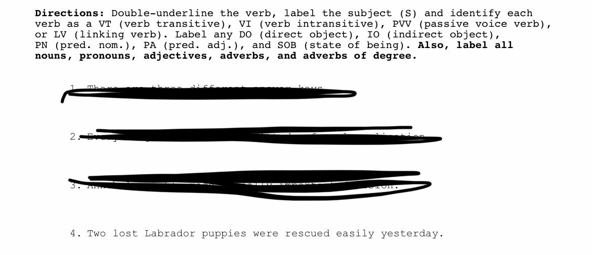 Directions: Double-underline the verb, label the | Chegg.com