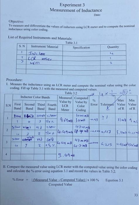 Solved Objective: To mensure and differentiate the values of | Chegg.com