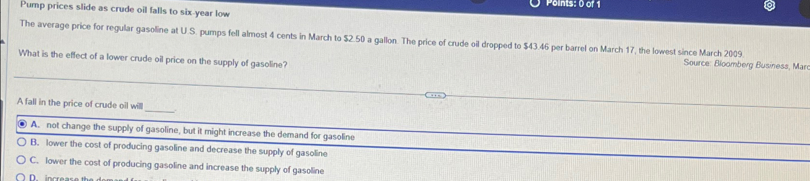 Solved Pump Prices Slide As Crude Oil Falls To Six Year Chegg