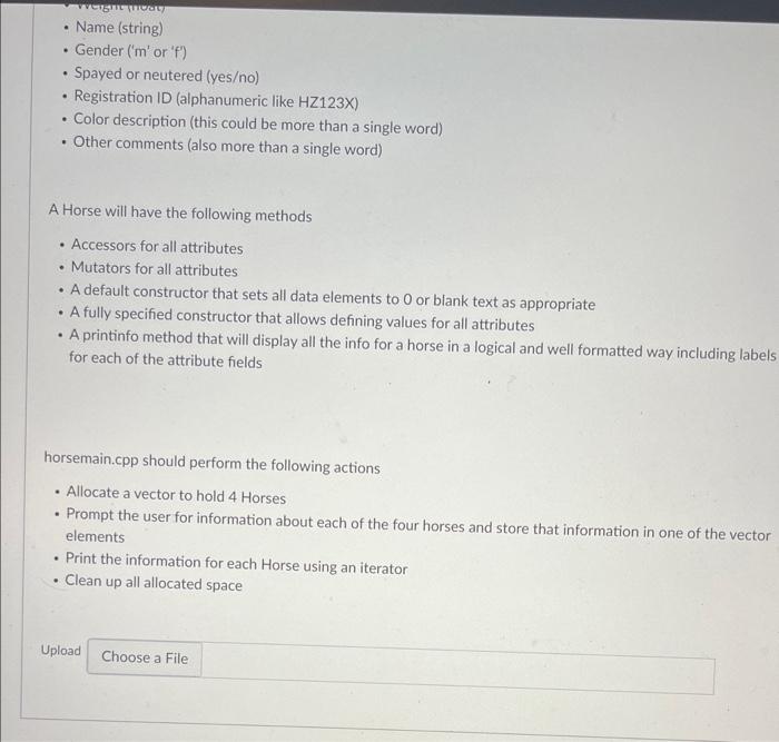 Solved You are to create a class called Horse. You should | Chegg.com