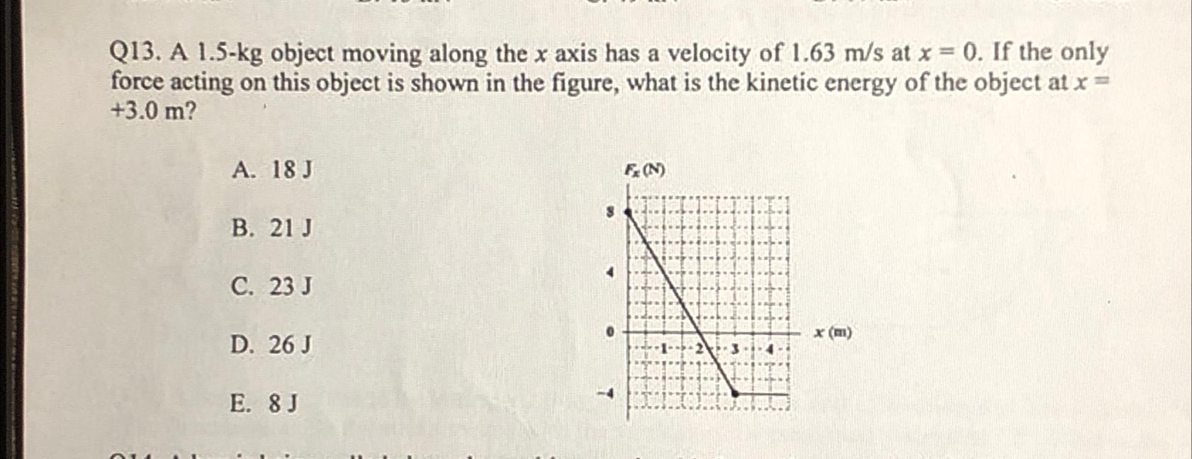 Solved Q13 A 1 5 Kg Object Moving Along The X Axis Has A
