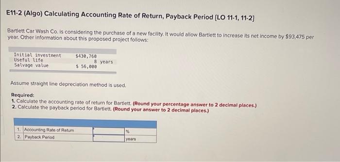 Solved E11-2 (Algo) Calculating Accounting Rate of Return, | Chegg.com