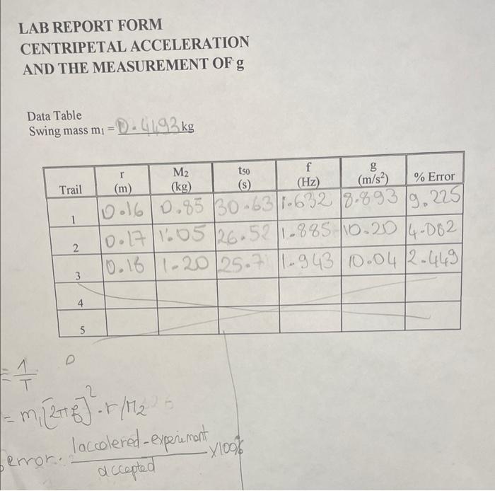 Solved LAB REPORT FORM CENTRIPETAL ACCELERATION AND THE | Chegg.com