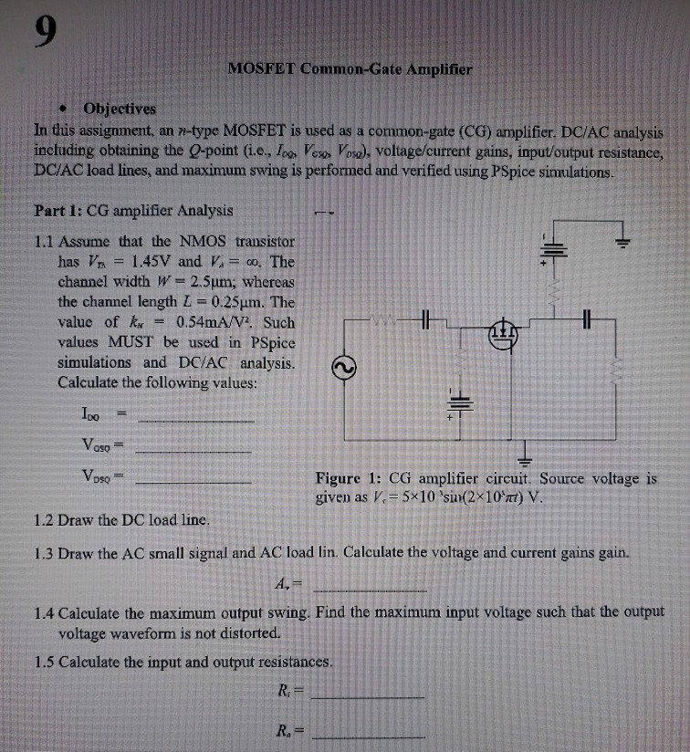 MOSFET Common-Gate Amplifier • Objectives In this | Chegg.com