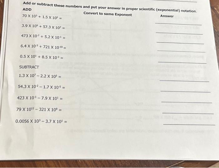 Solved Add or subtract these numbers and put your answer in | Chegg.com