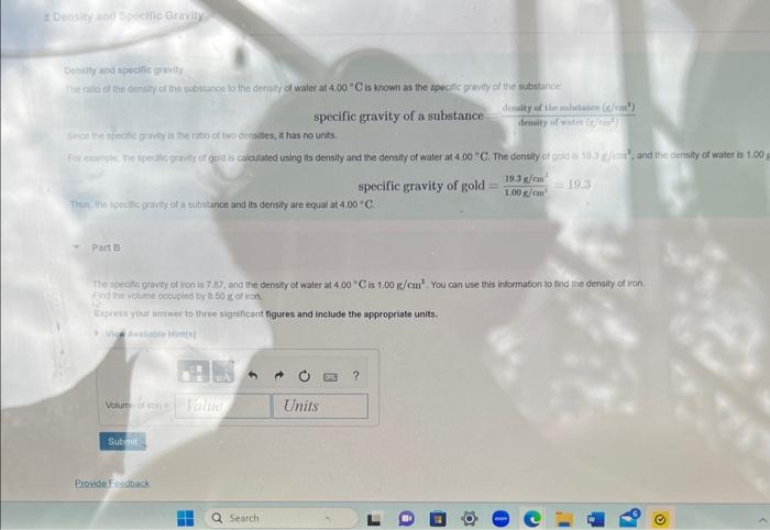 Solved Oonuty and specifie gravity specific gravity of gold | Chegg.com