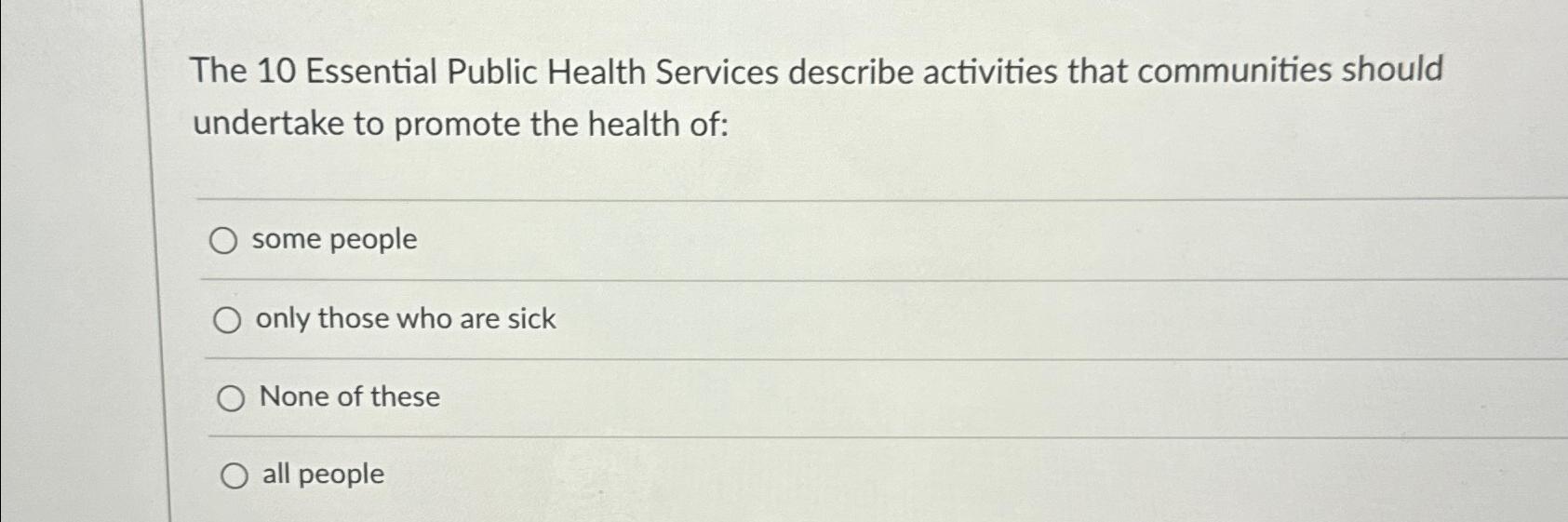Solved The 10 ﻿Essential Public Health Services describe | Chegg.com