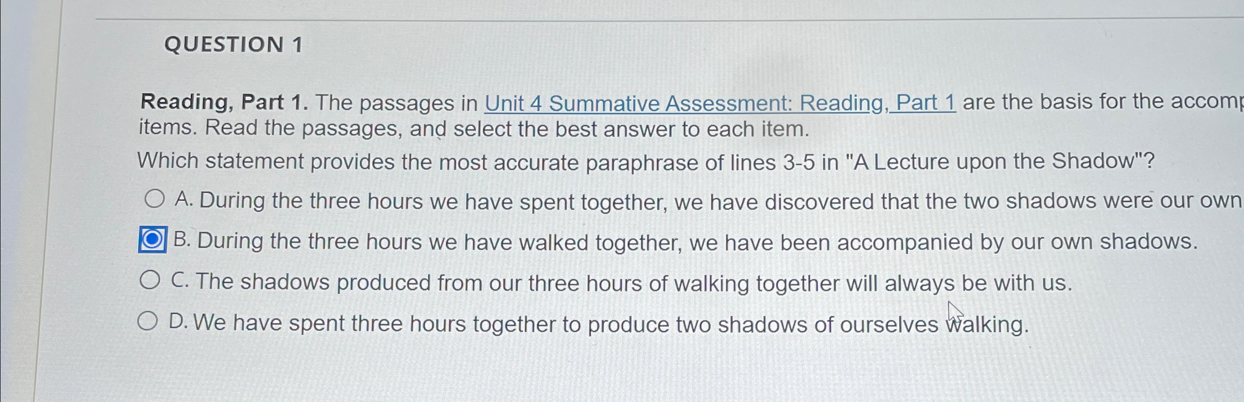 QUESTION 1Reading, Part 1. ﻿The passages in Unit 4 | Chegg.com
