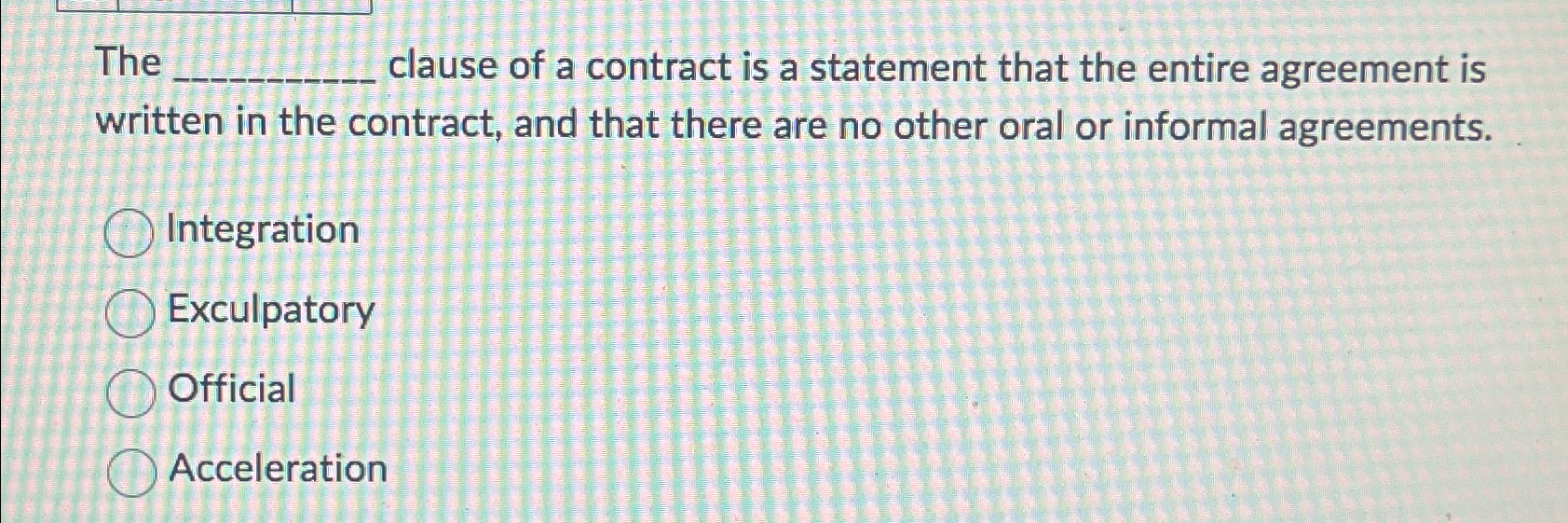 Solved The ﻿clause of a contract is a statement that the | Chegg.com
