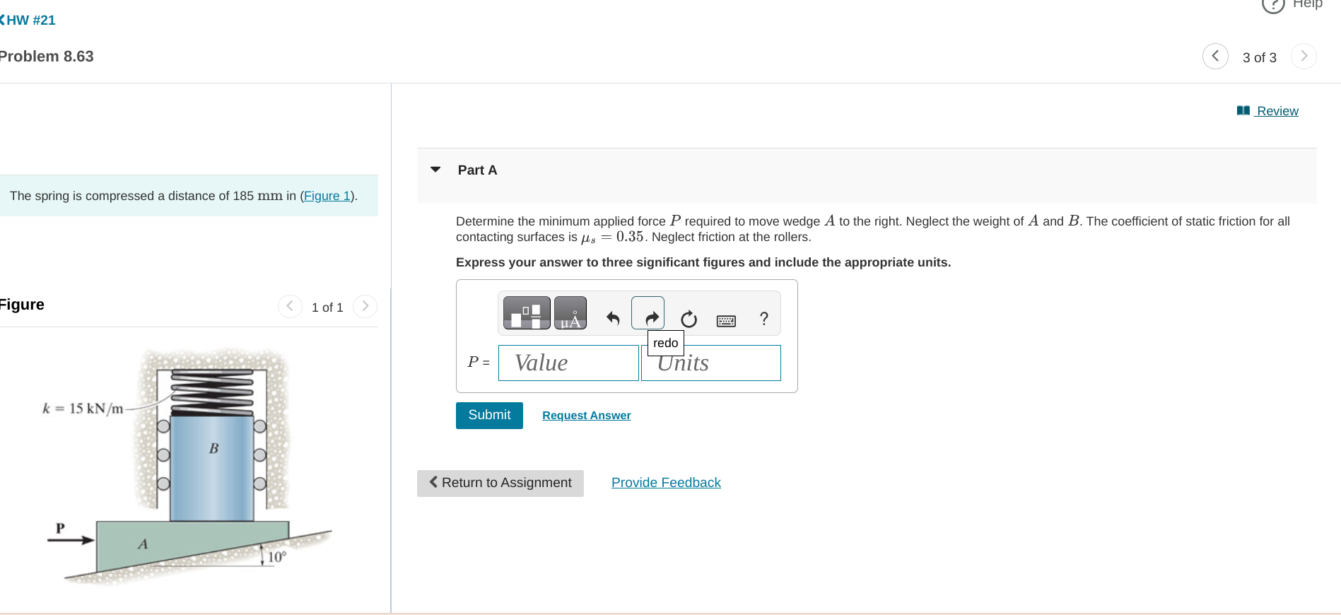 Solved Problem 8.63 ﻿The spring is compressed a distance of | Chegg.com