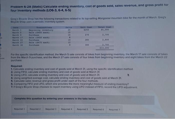 Solved Problem 6-2A (Static) Calculate ending inventory, | Chegg.com