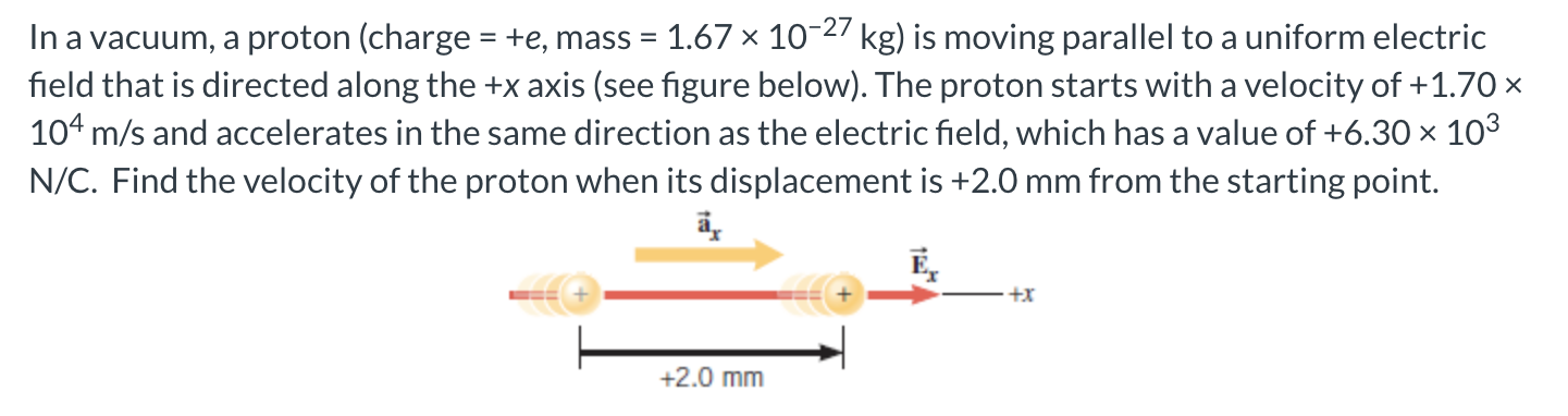 Solved In a vacuum, a proton (charge =+e, ﻿mass | Chegg.com