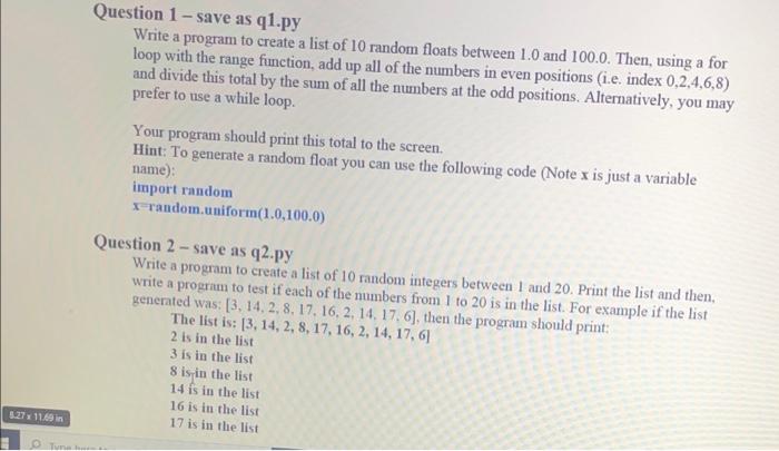 Solved Question 1-save as q1.py Write a program to create a | Chegg.com