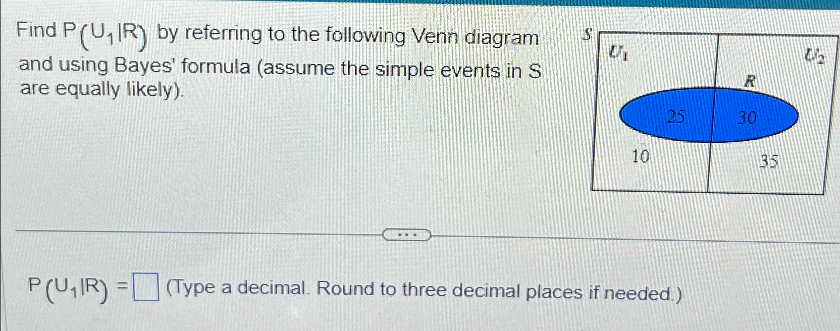 Find P(U1|R) ﻿by referring to the following Venn | Chegg.com
