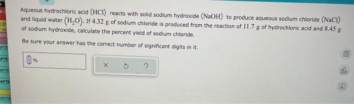 Solved KO Aqueous hydrochloric acid (HCI) reacts with solid | Chegg.com