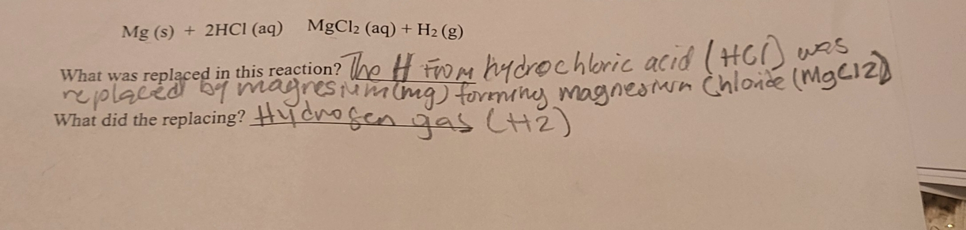 Solved Mg(s)+2HCl(aq),MgCl2(aq)+H2(g)What was replaced in | Chegg.com