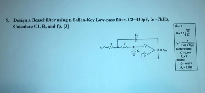Solved 9. Design a Bessel filter using a Sallen-Key Low-pass | Chegg.com