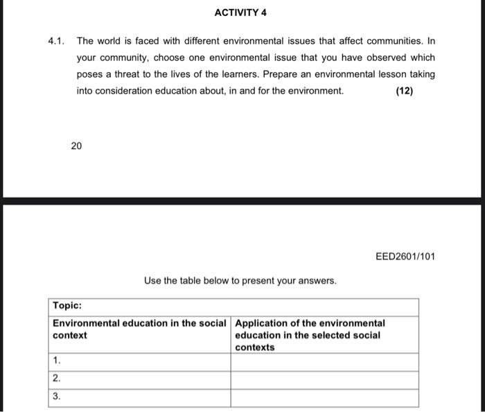 Solved 4.1. The world is faced with different environmental | Chegg.com