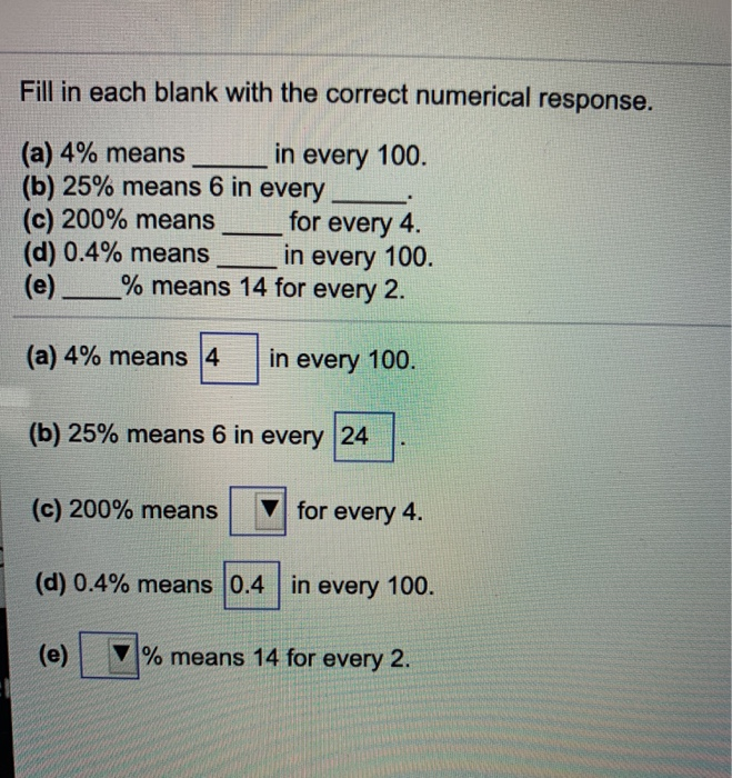 Solved Fill in each blank with the correct numerical | Chegg.com