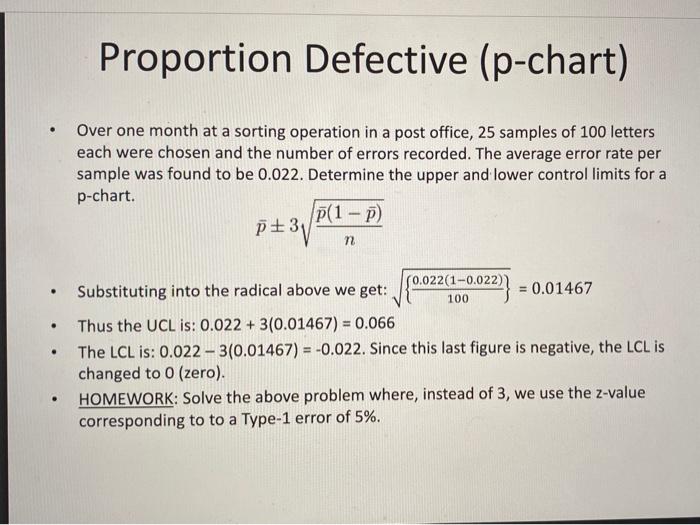 Solved Proportion Defective (p-chart) . Over one month at a | Chegg.com